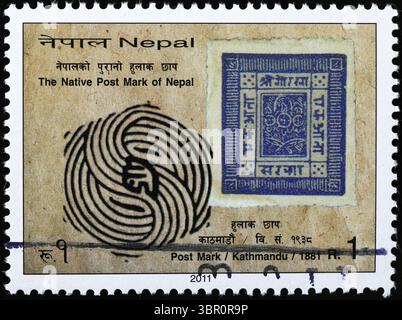 Nepali postage stamp with ancient post marks Stock Photo - Alamy