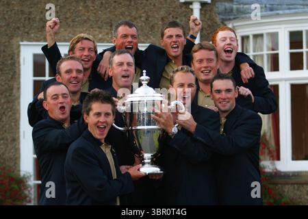 The Great Britain and Ireland team's Stuart Grehan putts on the 16th ...