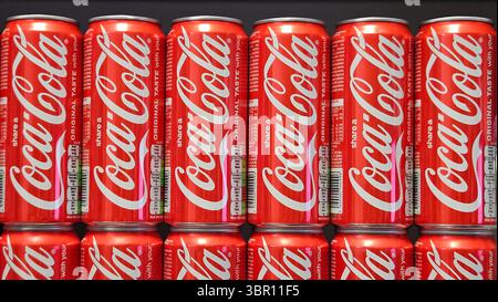 Coca-Cola Cans Stacked on Display in Store.Riga.Latvia.10.07.2025 Stock ...