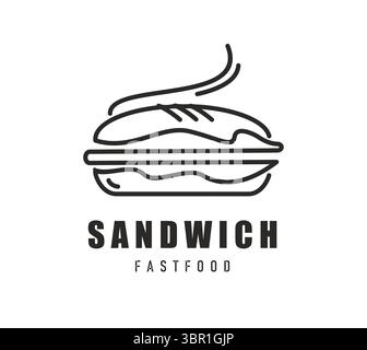 Sandwich linear icon. Fast food, breakfast, school lunch. Toasted bread ...