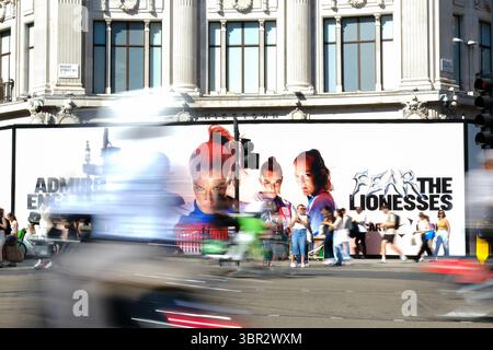 Advertising hoarding outside the Nike shop in Oxford Circus shows ...