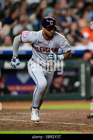 Cleveland Guardians' Brayan Rocchio hits a triple against the Detroit ...