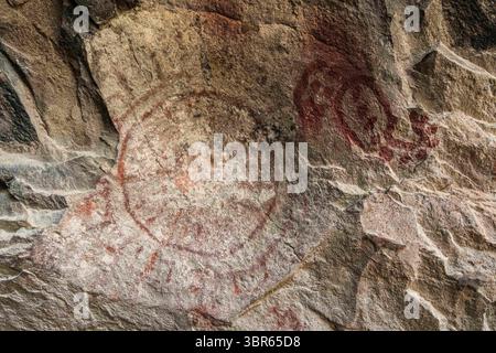 5,000 year old pictograph rock art paintings in the Mitla Caves in the ...