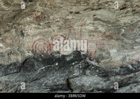 5,000 year old pictograph rock art paintings in the Mitla Caves in the ...