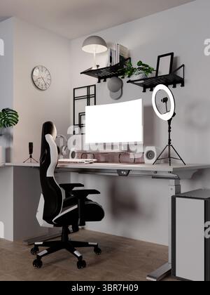 Modern streaming room with ergonomic setup and bright accents. 3D ...