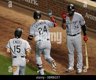 Chicago White Sox's Eloy Jimenez looks towards the field during ...