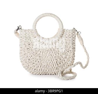 Stylish knitted beach bag isolated on white Stock Photo - Alamy