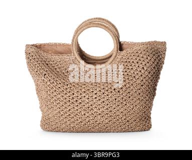 Stylish knitted beach bag isolated on white Stock Photo - Alamy