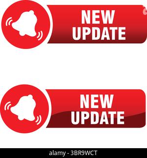"NEW UPDATE" Notification Label with Red Bell Icon on Blue and Yellow ...