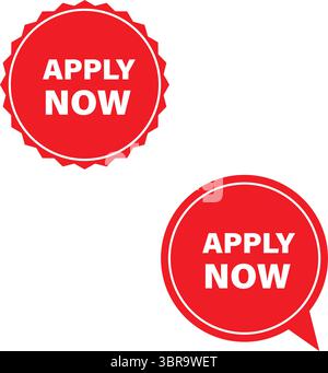 Apply Now Vector Badge Set in Red Blue and Black Colors for Promotions. Apply now banner design ...