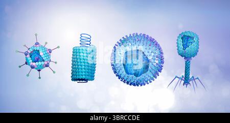 Illustration of virus types by shape. From left to right they are ...