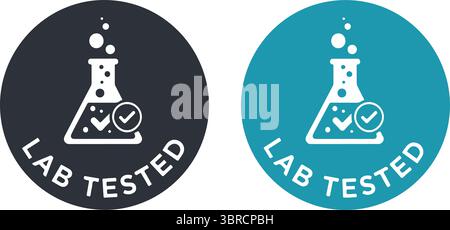 Lab tested vector with flask and checkmark. Laboratory approved label ...