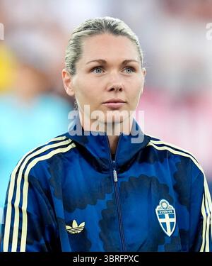 goalkeeper Jennifer Falk (12) of Sweden celebrates after winning the ...