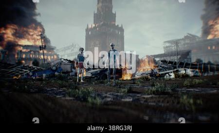 Russian zombie apocalypse. burning city Moscow. Armageddon. 3d ...