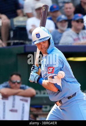 Kansas City Royals' Nick Loftin, right, is doused by Bobby Witt Jr ...