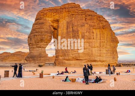 AlUla, Saudi Arabia - December 17, 2024: People relax at the bar at ...