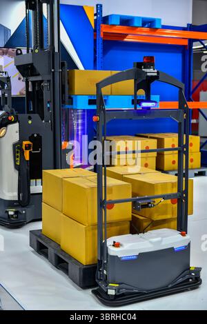 Autonomous Robot transportation in warehouses automation. Robots in ...