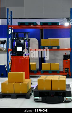 Autonomous Robot transportation in warehouses automation. Robots in ...