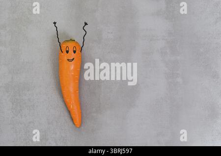 Great concept of healthy eating, carrot on gray background, polished ...