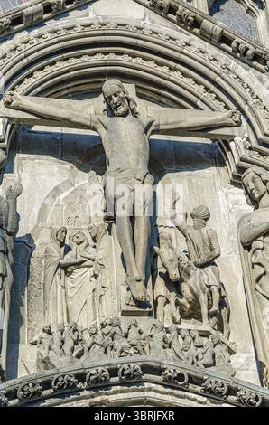 Facade detail of the medieval Nidaros Cathedral in Trondheim, Norway ...