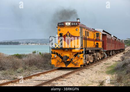 The Cockle Train, driven by Engine 844, travels along the train line ...