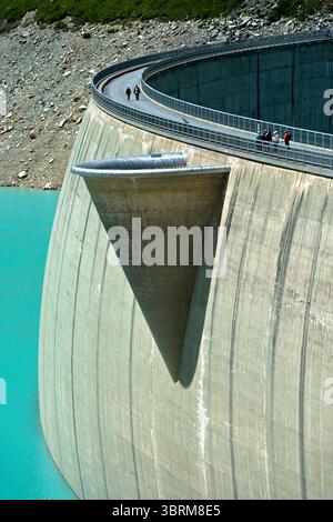 Dam of the Moiry lake, Lac de Moiry, turquoise glacial water, parking ...