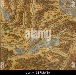 Map of Western Switzerland (1600) a closer view Stock Photo - Alamy