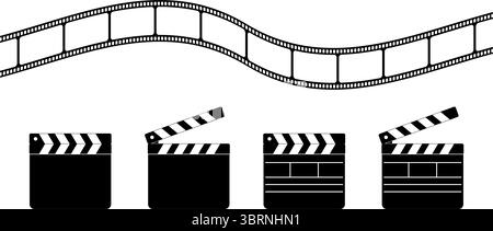 Closed and open movie clapboard silhouettes. Clapper boards isolated on ...
