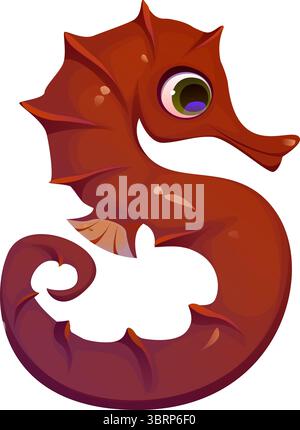 Cartoon underwater font seahorse letter S. Underwater nature animal ...