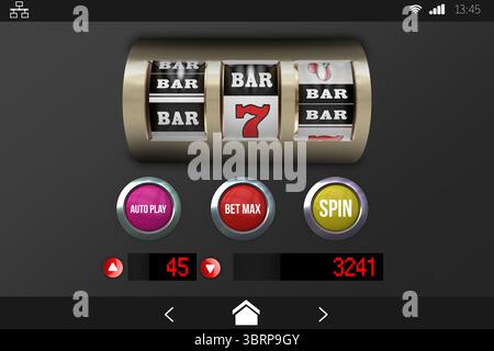 Slot machine with text and numbers on mobile screen against high angle ...