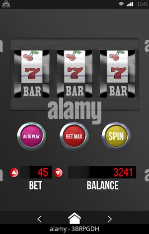 Slot machine with text and numbers on mobile screen against high angle ...