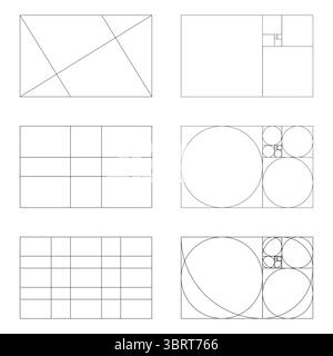 Golden ratio mockup. Method golden section frames. Fibonacci array, numbers. Set of harmony ...