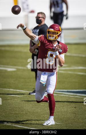 Washington Football Team quarterback Kyle Allen (8) reacts during an ...
