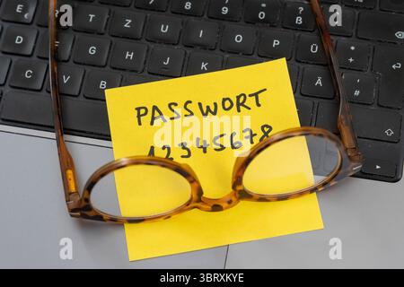 Security risk on the desk: A piece of paper with the insecure password ...