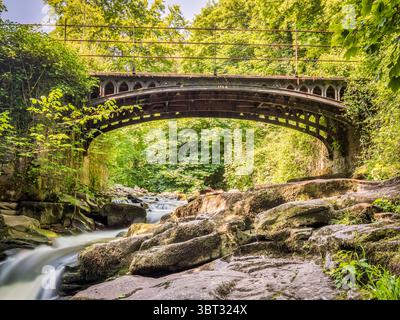 Iron bridge built in 1824 at the Clydach ironworks, Clydach Gorge ...