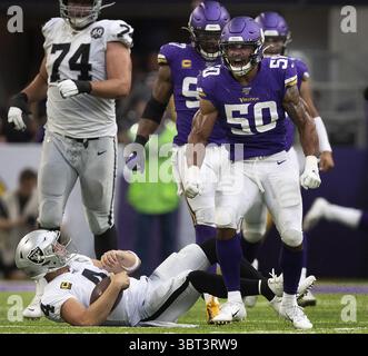 Minnesota Vikings linebacker Eric Wilson (55) arrives before an NFL ...