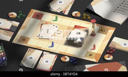 Colored board game field with chips, dice and cards mockup Stock Photo ...