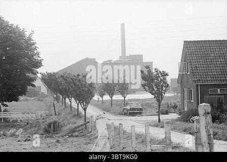 sparse trees by road with fence and field under clouds Stock Photo - Alamy
