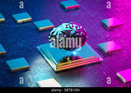 3d rendering artificial intelligence polygonal brain on cpu chipset ...