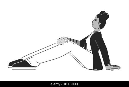 Casual black female employee sitting, leaning back 2D doodle character ...