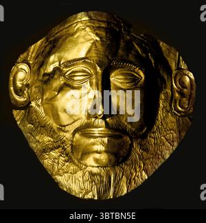 Gold death mask of Agamemnon, National Archaeological Museum, Athens ...