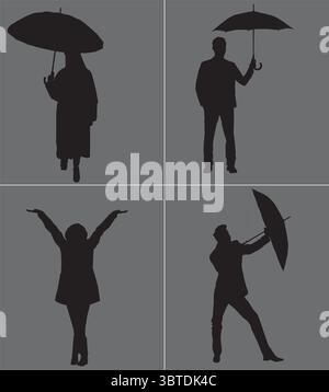 silhouette collection of people with umbrella Stock Vector Image & Art ...