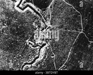 Aerial photograph showing trenches in France during World War I, taken ...