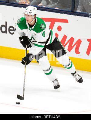 Dallas Stars' Miro Heiskanen handles the puck during an NHL hockey game ...