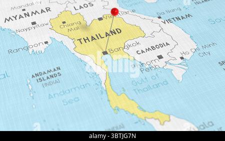 Thailand, Bangkok - location pin with national flag on political map ...