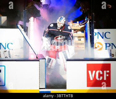 Columbus Blue Jackets' Joonas Korpisalo plays against the Florida ...