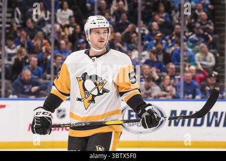 Pittsburgh Penguins' Teddy Blueger, of Latvia, in action during the ...