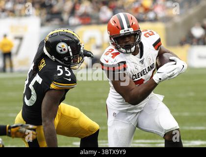 Cleveland Browns linebacker Devin Bush (30) celebrates a play during an ...