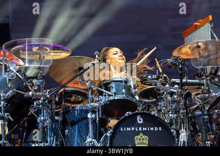 Cherisse Osei, drummers of Simple Minds on stage during their live ...