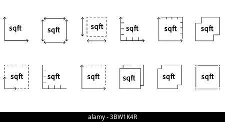 Land area measurement icon with FT2 sign. Square feet symbol for house ...